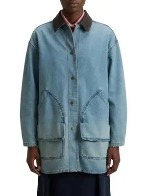 Woolrich Denim Jacket With Leather Collar - Blue
