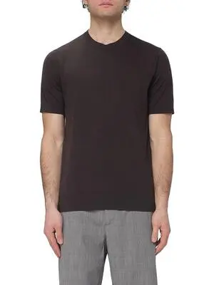PAOLO PECORA Short Sleeve Silk Cotton Blend Sweater - Brown