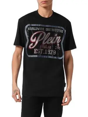 Philipp Plein Short-sleeved Cotton T-shirt With Contrasting Logo Print - Black