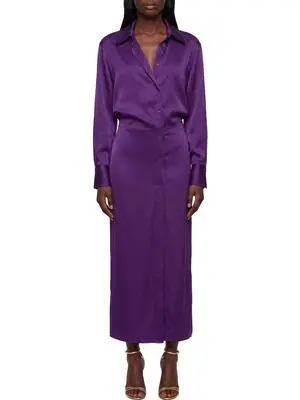 Attico Midi Chemisier Dress With Off-center Closure - Violet