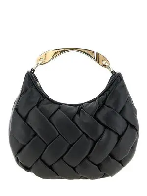 TWINSET Woven Leather Hobo Bag - Black