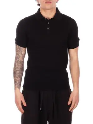 Tagliatore Cotton Knit Polo Shirt - Black