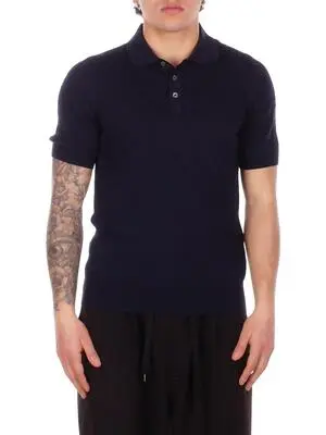 Tagliatore Cotton Knit Polo Shirt Blue