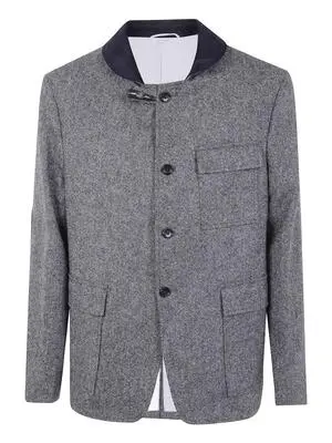 Thom Browne Textured Button Detailed Coat - Grey