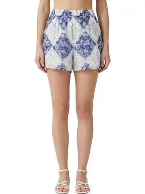 TWINSET Floral Raffia And Cotton Shorts - Blue