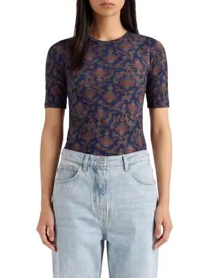 Momoni Printed Stretch T-shirt - Blue