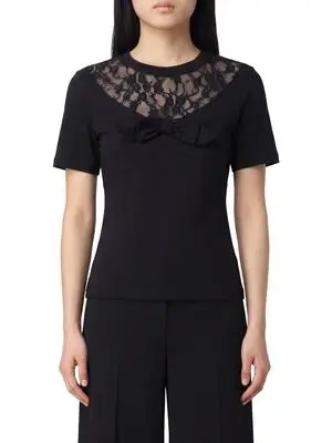 Nina Ricci Cotton And Lace Top With Bow Detail - Black