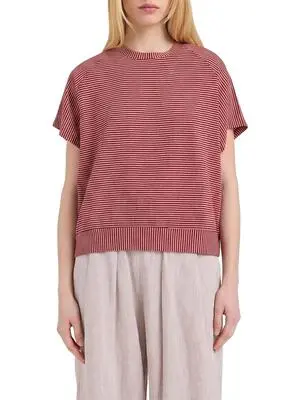 Momoni Striped Cotton Blend T-shirt - Wine