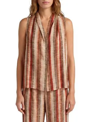 Momoni Sleeveless Silk Blouse With Striped Pattern - Orange