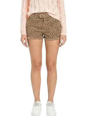 TWINSET Animal Print Cotton Shorts - Coffee