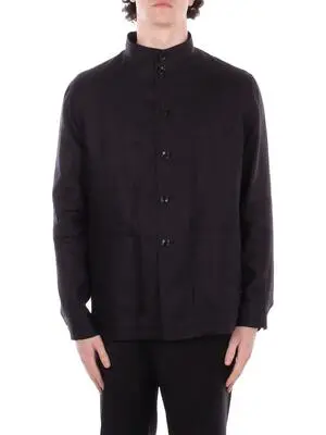 Tagliatore Linen Stand Collar Jacket - Black