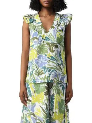 Liu Jo Tropical Print V-neck Top - Green