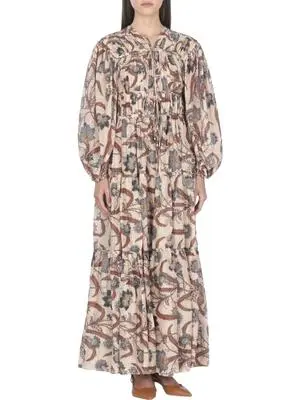 Zimmermann Printed Maxi Dress With Tie Neck - Beige