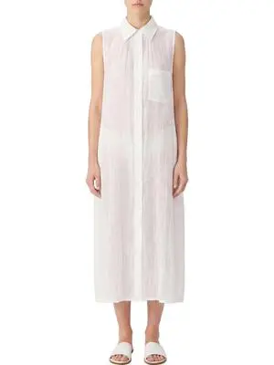 Y’s Midi Chemisier Dress Pure Linen, French Collar - White