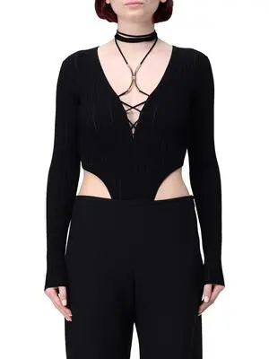 Elisabetta Franchi Long-sleeve V-neck Bodysuit Top - Black