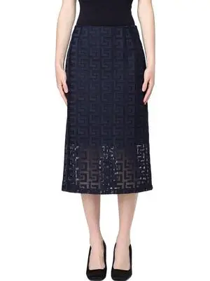Liviana Conti Monogram Cotton Blend Midi Skirt - Blue
