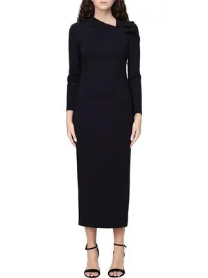 Emporio Armani Viscose Blend Asymmetrical Neck Midi Dress - Black
