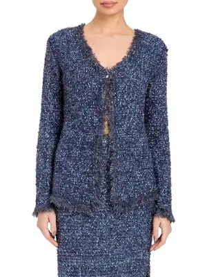 TWINSET Cotton Bouclé Jacket With Frayed Hem - Blue