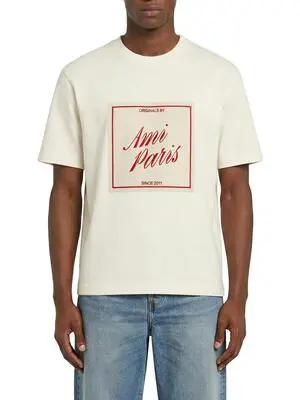 AMI Paris Cotton T-shirt With Logo - Beige