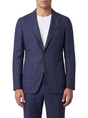 SANTANIELLO Linen Single-breasted Blazer - Blue
