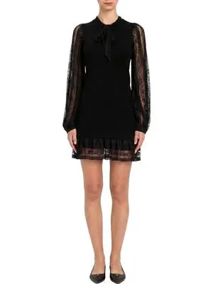 TWINSET Viscose Knit And Lace Mini Dress - Black