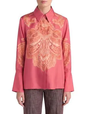 Momoni Printed Silk Shirt With Ethnic Motif - Fuchsia