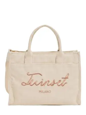 TWINSET Signature Canvas Tote Bag - Sand