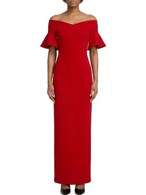 Solace London Off-the-shoulder Maxi Dress With Flared Sleeves - Red