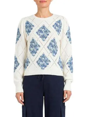 TWINSET Cotton Crewneck Pullover With Diamond Pattern - Multicolor