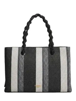 TWINSET Striped Canvas Tote Bag - Grey