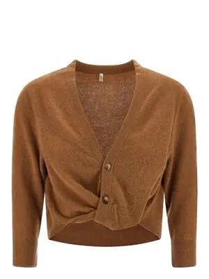 R13 Cropped Cardigan With Knot Detail - Brown