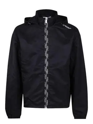Off-White Hooded Zip-up Jacket With Logo Detail - Black