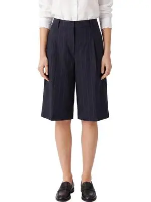 Tagliatore High-waisted Pinstriped Knee-length Tailored Shorts - Blue