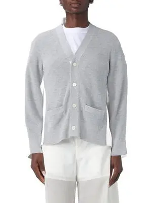 Sacai Ribbed V-neck Cardigan With Contrast Back Panel - Grey