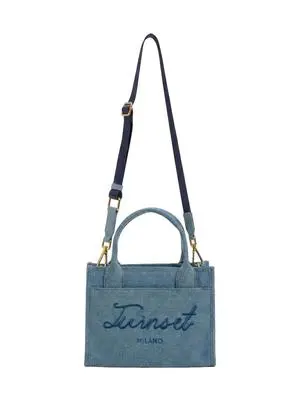 TWINSET Twinset Cotton Canvas Bag With Animalier Print Gnawed Blue