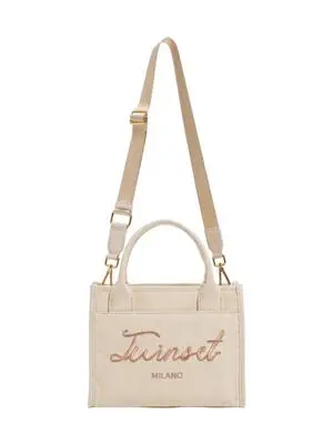 TWINSET Twinset Cotton Canvas Bag With Animalier Print Sand