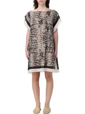 Pinko Polka Cotton Kaftan Dress With Snake Print - Brown
