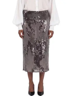 Patrizia Pepe Sequin Embellished Midi Pencil Skirt - Silver