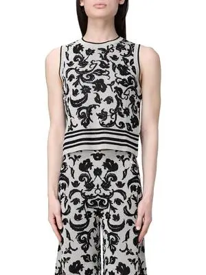 Liu Jo Sleeveless Knit Top With Floral Motif - Silver
