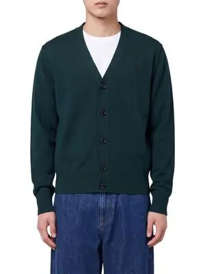 AMI Paris AMI PARIS Cardigan With Embroidered Ami De Coeur Appliqué Green