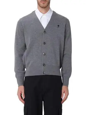 AMI Paris Cardigan With Embroidered De Coeur Appliqu - Grey