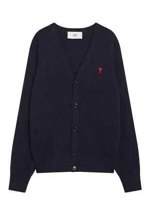 AMI Paris Cardigan With Embroidered De Coeur Appliqu - Navy