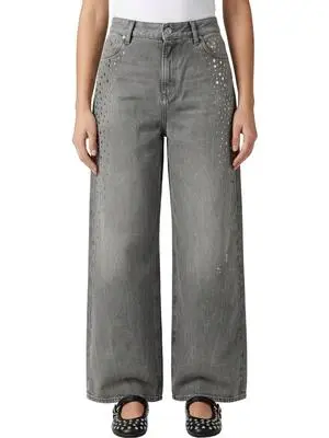GOLDEN GOOSE Embellished Wide Leg Jeans - Grey