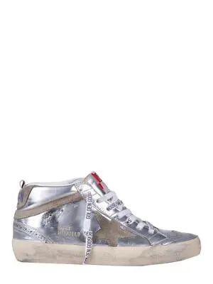 GOLDEN GOOSE Mid-star Leather And Suede Sneakers With Distressed Effect - Grey