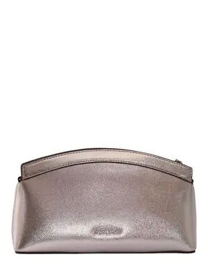 Michael Kors Athena Laminated Grained Leather Clutch - Silver
