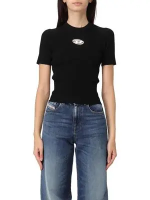 DIESEL® Ribbed Knit Top With Logo Detail - Black