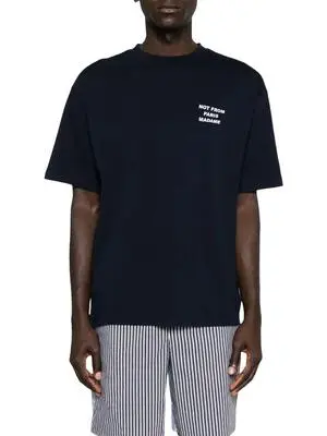 Drole De Monsieur Crewneck Cotton T-shirt With Logo And Slogan Print - Blue