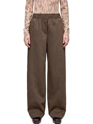GANNI Wool Wide Leg Trousers - Mud