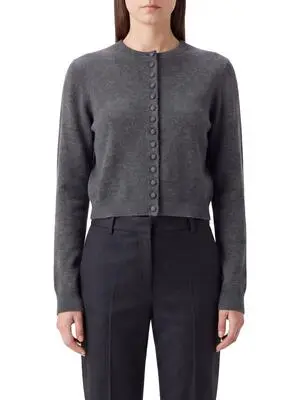 LISA YANG Pure Cashmere Slim Fit Crewneck Cardigan - Grey