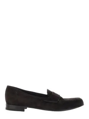 LIDFORT Lidfort Classic Suede Calfskin Loafers With Saddle Strap Brown